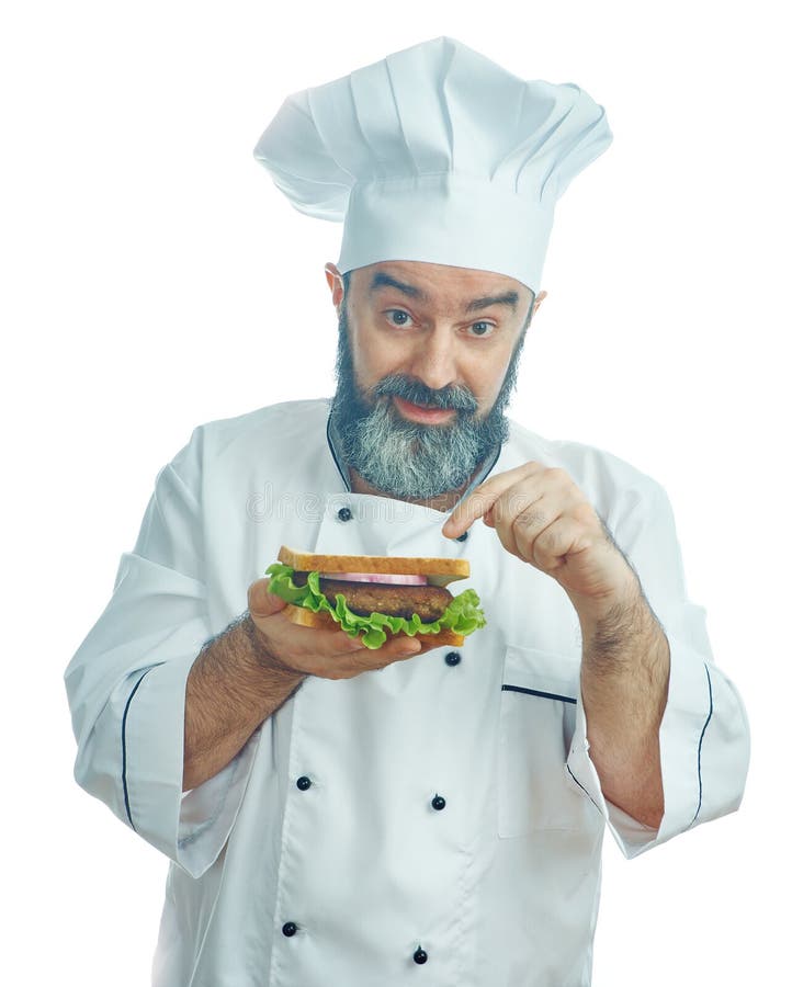 Chief Cook Holding Big Sandwich Stock Photo - Image of food, adult ...