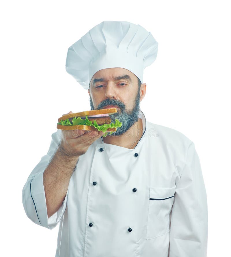Chief Cook Holding Big Sandwich Stock Image - Image of holding, knife ...