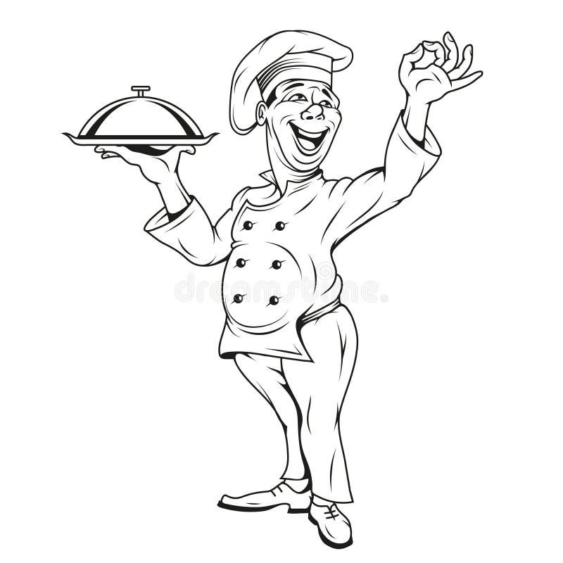 Chief Cook Man Serving Food Chef Sketch Vector Illustration Stock
