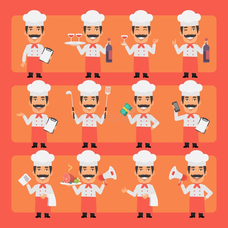 Chief Cooker in Different Poses and Emotions Pack 3. Big Character Set ...