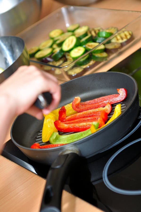 Chief Cooks Fried Vegetables on Pan Stock Photo - Image of happiness ...