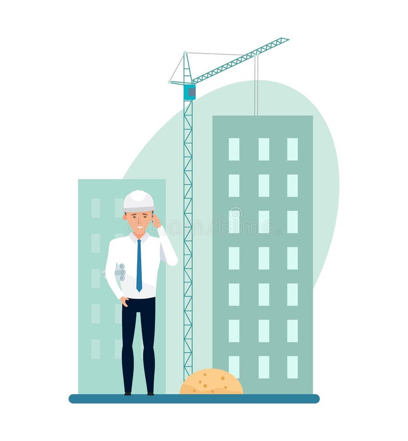 The Chief Engineer with the Blueprints on the Construction Site ...