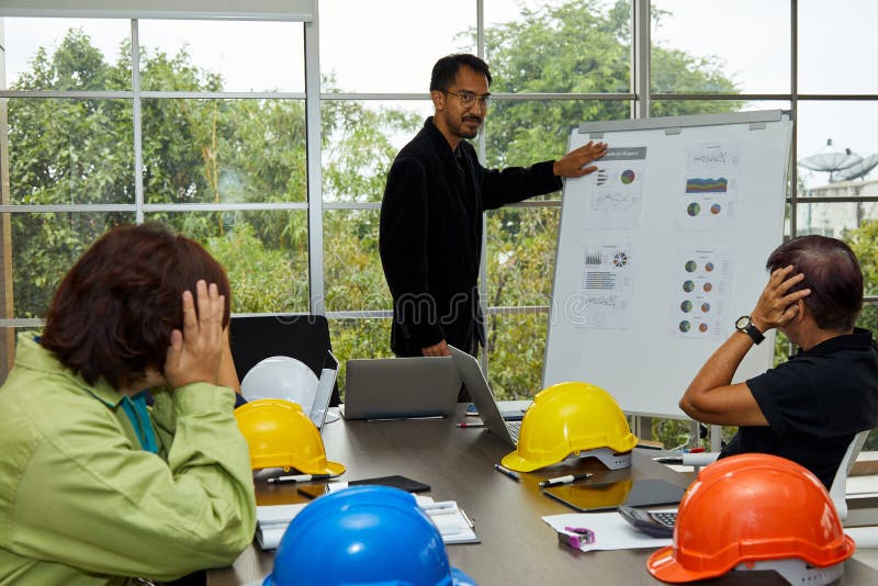 Chief Engineer Hitting Summary Report Board in Construction Site Stock ...