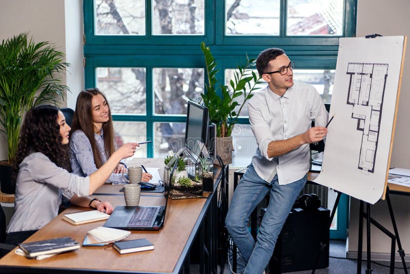 Chief Engineer Talking about New Creative Idea in the Building Plans ...