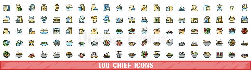 100 Chief Icons Set, Color Line Style Stock Illustration - Illustration ...