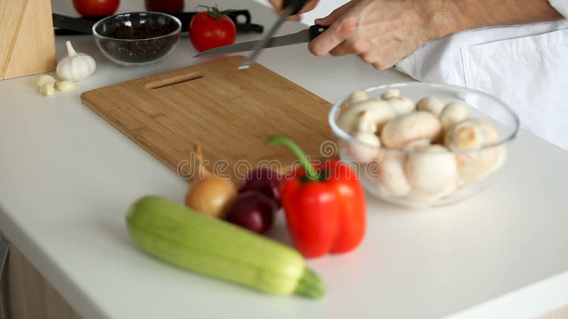 Chief Male Hands Sharpens the Knife Stock Video - Video of meal ...