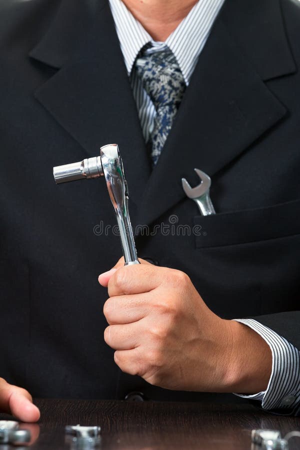 Chief Mechanical Engineer Holding Many Tools and Measurement Equipment ...