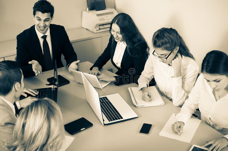 Chief with Professional Officials Discussing Preparing Contract Stock ...