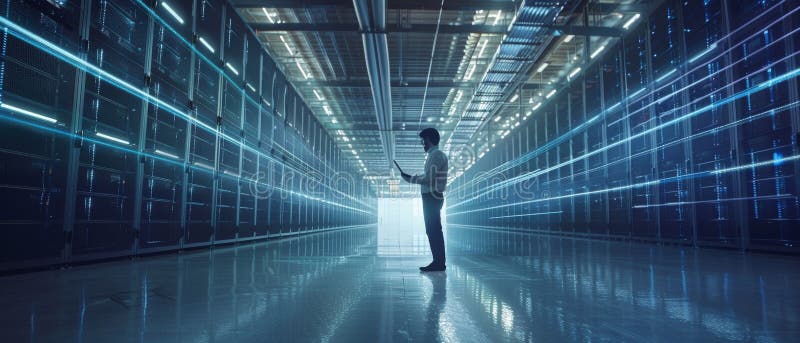 The Chief Technology Officer of a Data Center is Standing in a ...