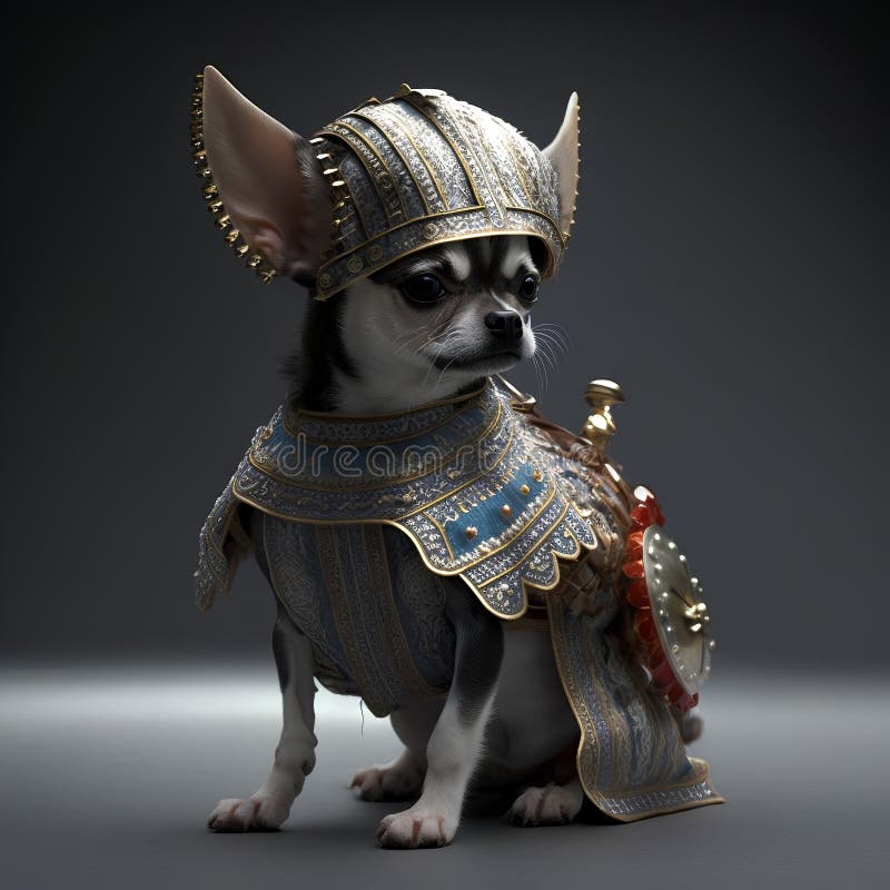 Chihuahua Dressed in a Medieval Costume on a Gray Background Stock ...