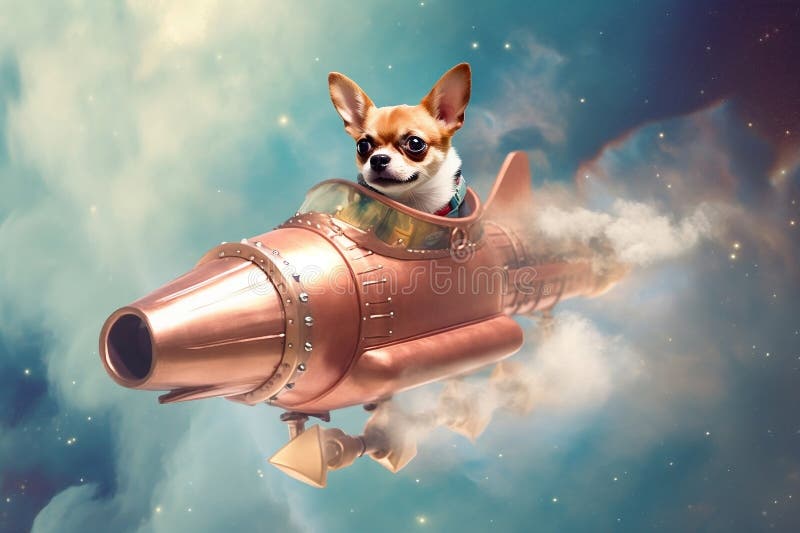 Chihuahua Riding Rocket Ship Image. Generative AI Stock Illustration ...