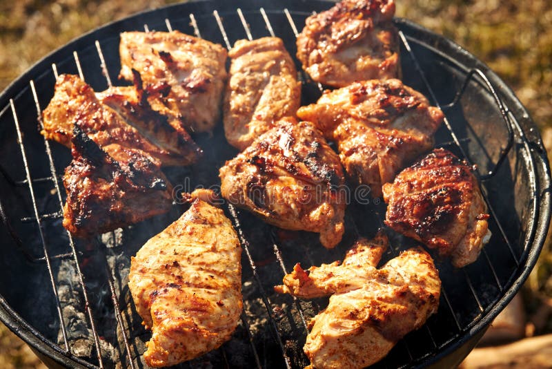 Chiken Barbeque on a Grill Roasting Open Fire Stock Image - Image of ...