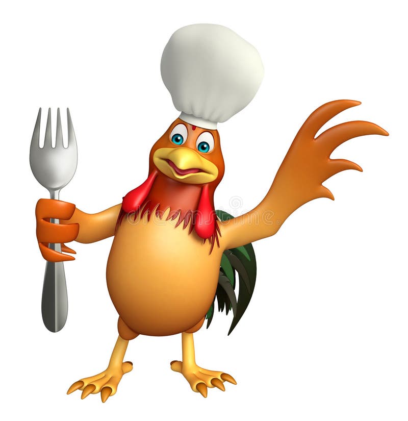 Chiken Cartoon Character with Chef Hat and Spoon Stock Illustration ...