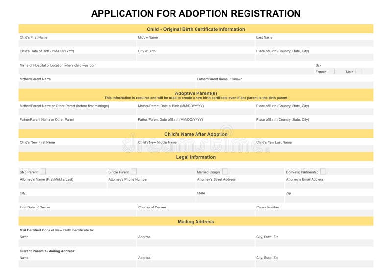 Child Adoption Application. Questionnaire with Space for Answers Stock ...