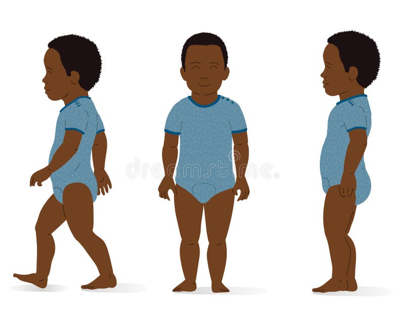 Child of Afro Ethnic Origin, Standing and Walking, Isometric View, Full ...