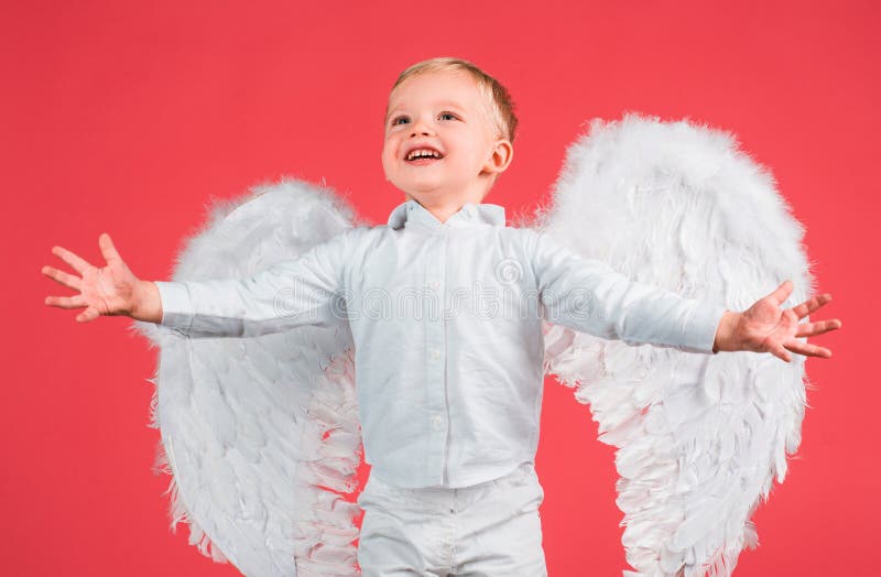 Child with Angel Wings Isolated on Red. Stock Photo - Image of cute ...