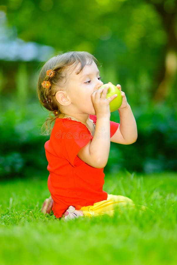Child with apple. stock image. Image of child, dieting - 9416655