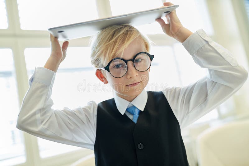 Child As a Software Developer Balances a Laptop Stock Photo - Image of ...