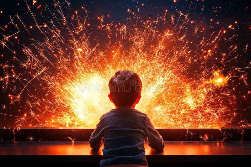 A Child in Awe of a Vibrant Spark Explosion, Capturing a Moment of ...