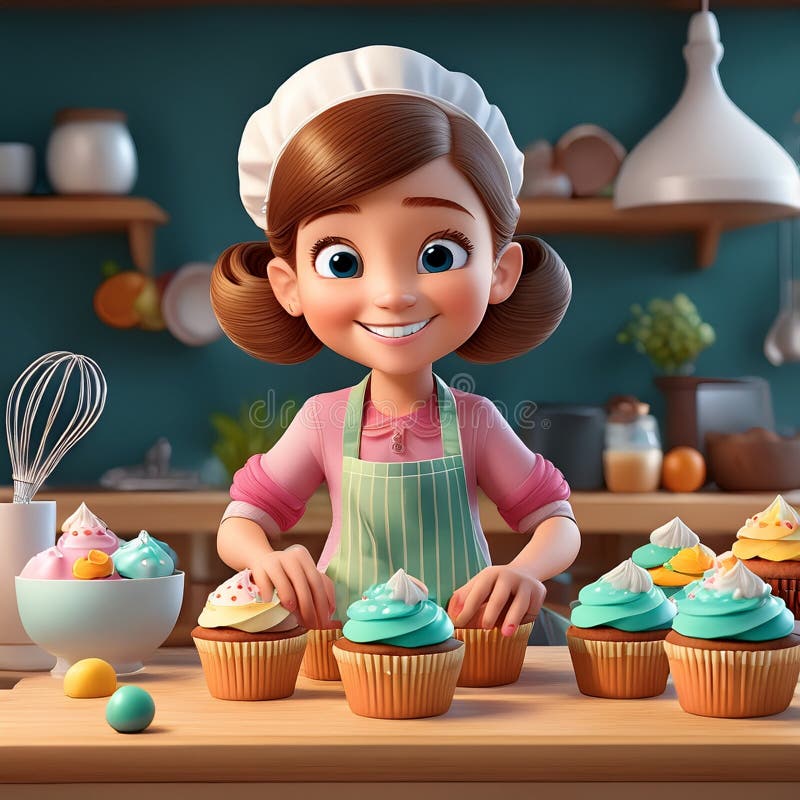 Child Baking Cupcakes in Kitchen Cartoon Stock Image - Image of child ...