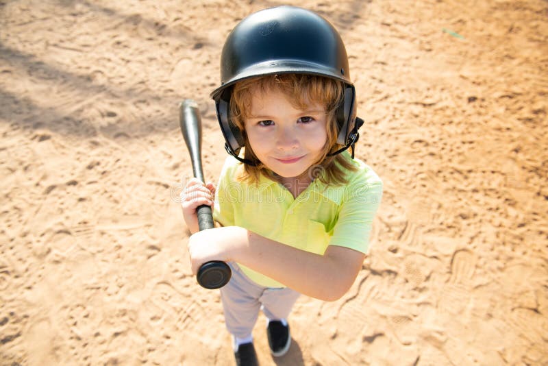 Child Baseball Player Focused Ready To Bat. Kid Holding a Baseball Bat ...