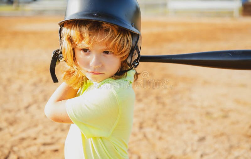 Child Baseball Player Focused Ready To Bat. Kid Holding a Baseball Bat ...