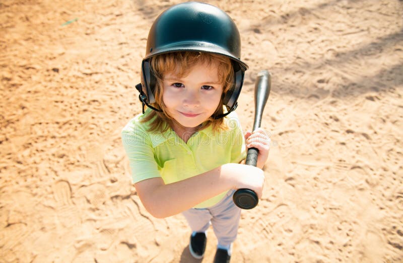 Child Baseball Player Focused Ready To Bat. Kid Holding a Baseball Bat ...