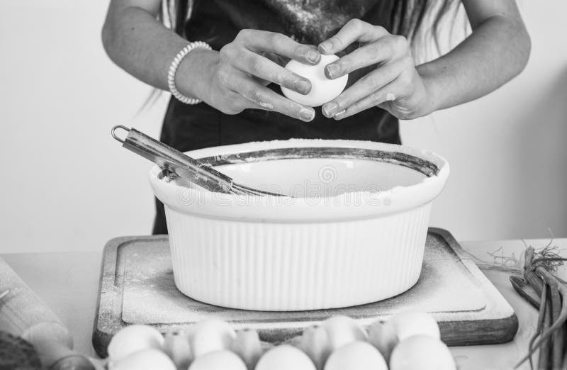 Child Beating Egg and Flour for Making Dough with Beater, Kitchen Stock ...