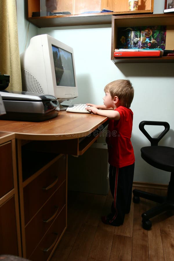 The Child Behind a Computer. Stock Photo - Image of communication, cute ...