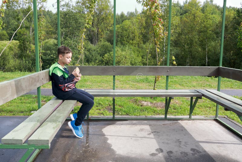 Child on bench in park stock image. Image of caucasian - 195565991
