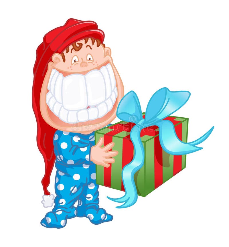 Child with Big Smile and Gift Isolated Stock Illustration ...