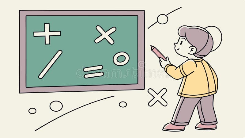 Child at Blackboard Learning Math, Education, School Subject Scene ...