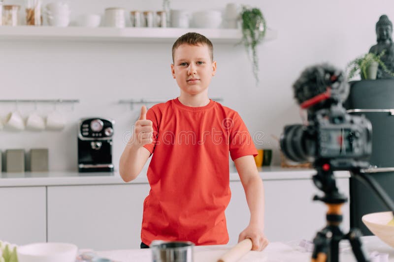 Boy Recording Culinary Blog. Stock Image - Image of recipe, camera ...