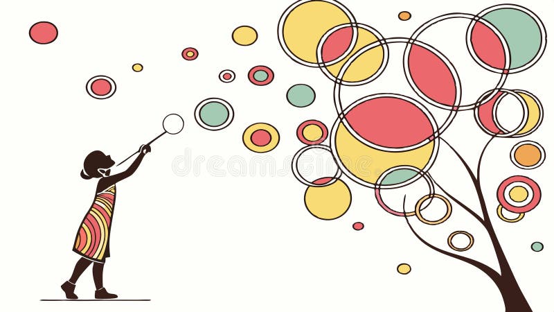 Child Blowing Abstract Bubble Tree, Colorful Whimsical Art, Vector ...