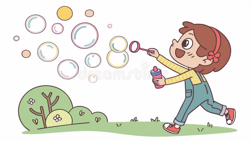 Child Blowing Bubbles with Blower, Bubble Maker, Outdoor Play Vector ...