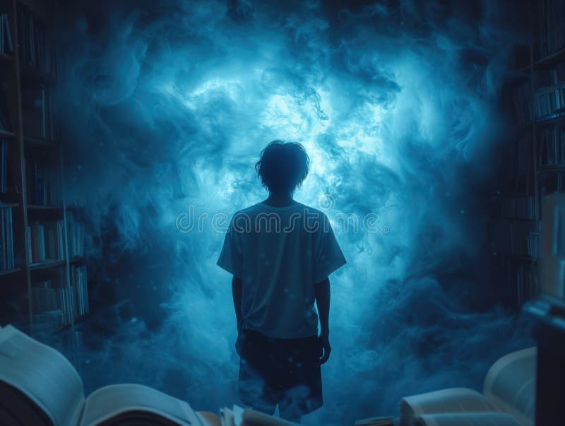 Child with Books in Blue Room Stock Illustration - Illustration of ...