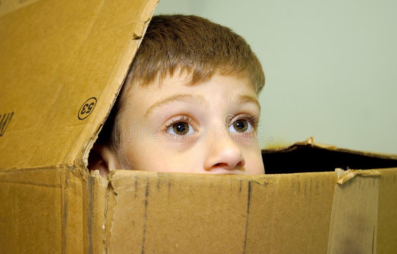 Child Peeking Out of a Carton Stock Photo - Image of delivery, toddler ...