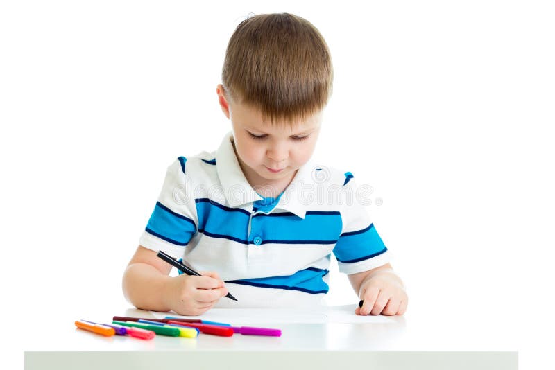 Child Boy Drawing by Felt Pen Stock Photo - Image of hand, beautiful ...