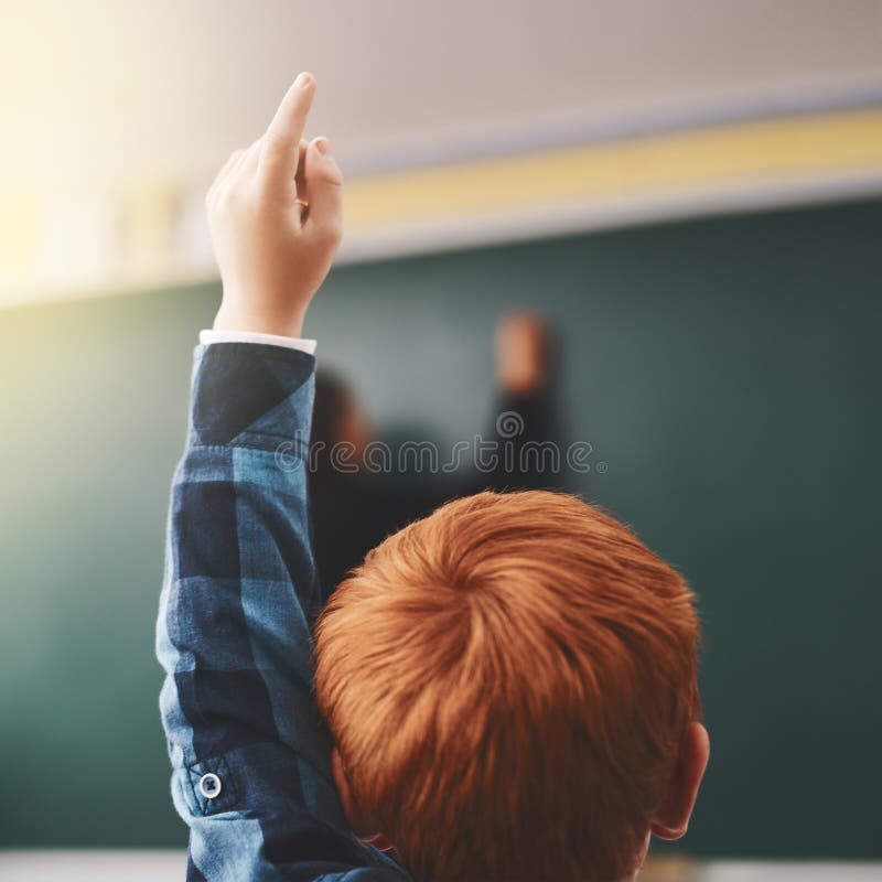 Child, Boy and Hands Raised with Question in Classroom for Teacher ...