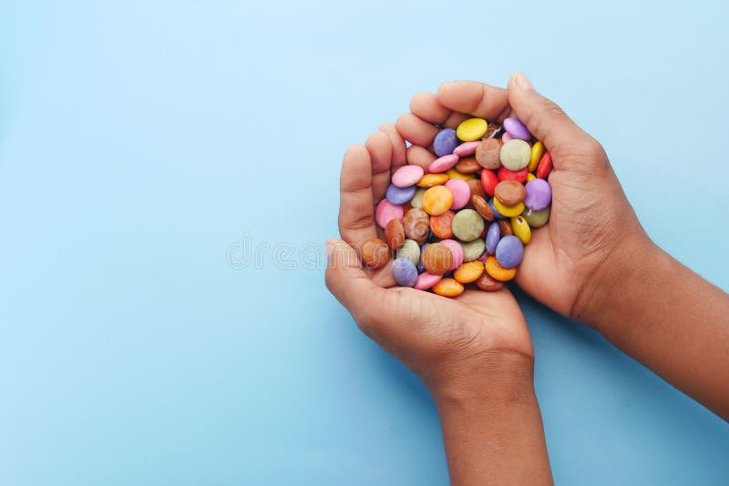 Child Boy Picking Multi-colored Sweet Candies Top View Stock Image ...
