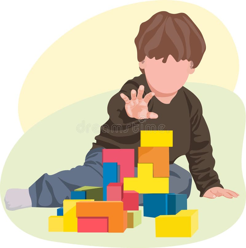 Child Boy Playing Colored Cubes Stock Vector - Illustration of family ...