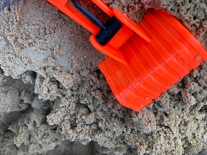 Child Boy Playing Orange Toy Loader on Sandbox Stock Photo - Image of ...