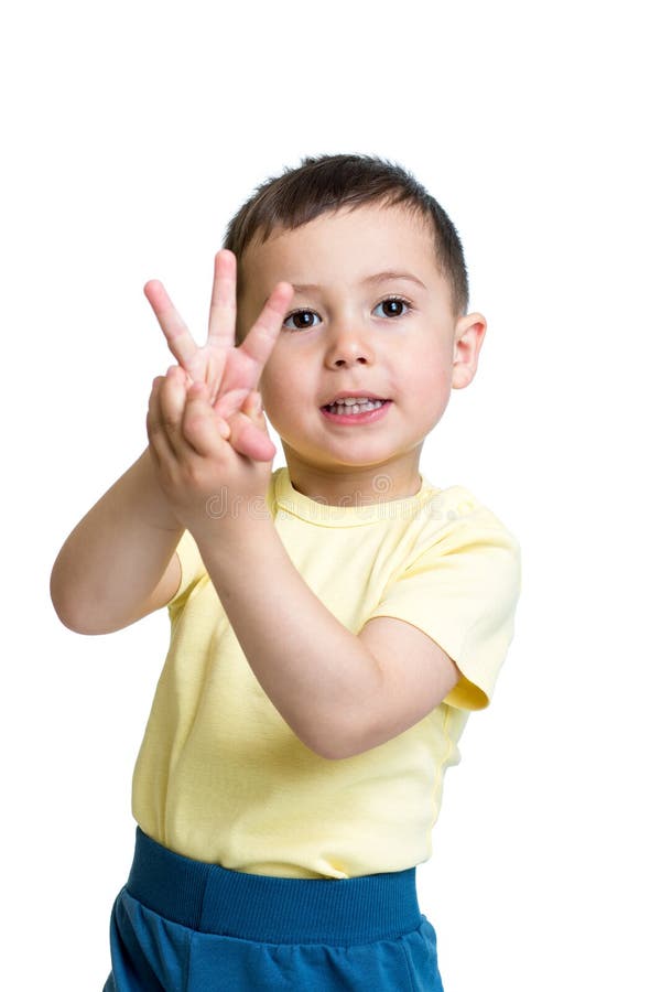 Child Boy Show the Number Three with Hands Stock Photo - Image of ...