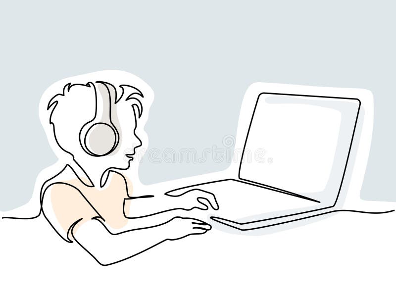 Child Boy Study at Home Using Notebook. Education and Back To School ...