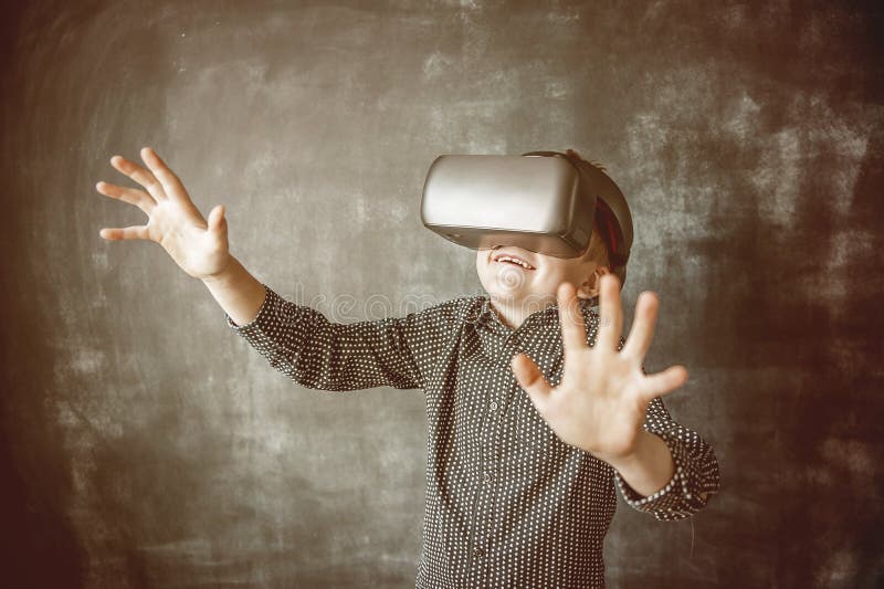 Child Boy with Virtual Reality Headset at Home. Kid with VR Glasses ...