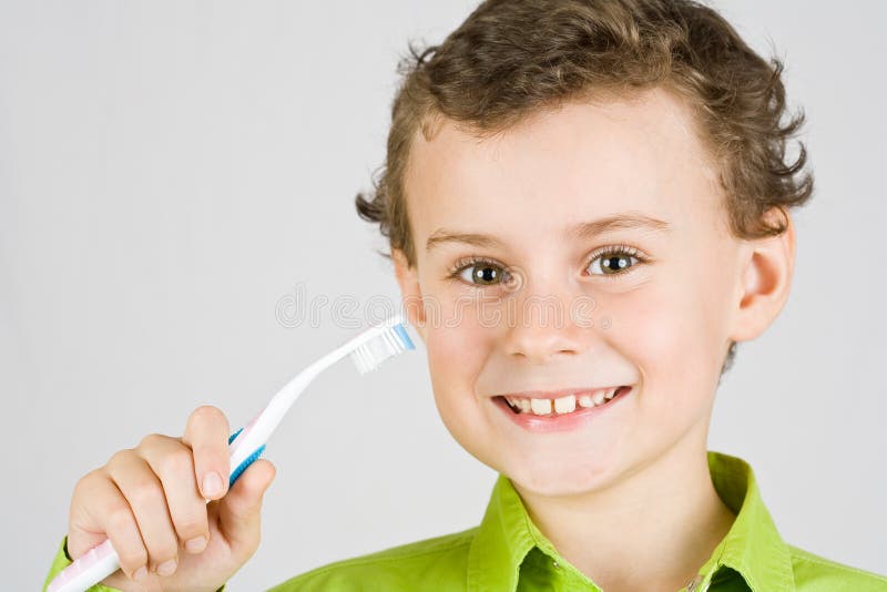 Closeup of Cute Kid Brushing His Teeth Stock Photo - Image of happy ...