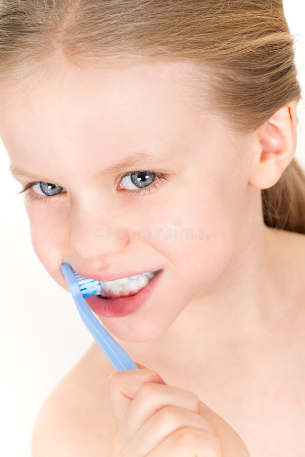 Child Brushing Teeth with Toothpaste - Smiling Girl Stock Image - Image ...