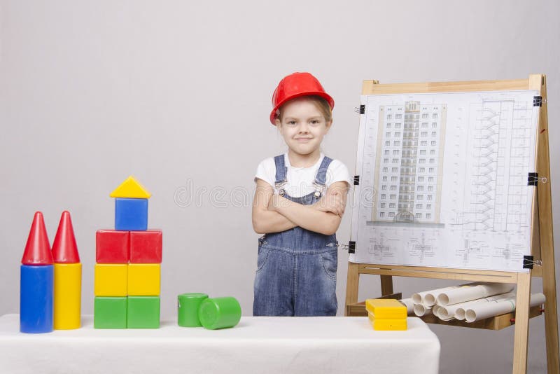 Child Builder Builds a House on the Drawing Stock Photo - Image of baby ...