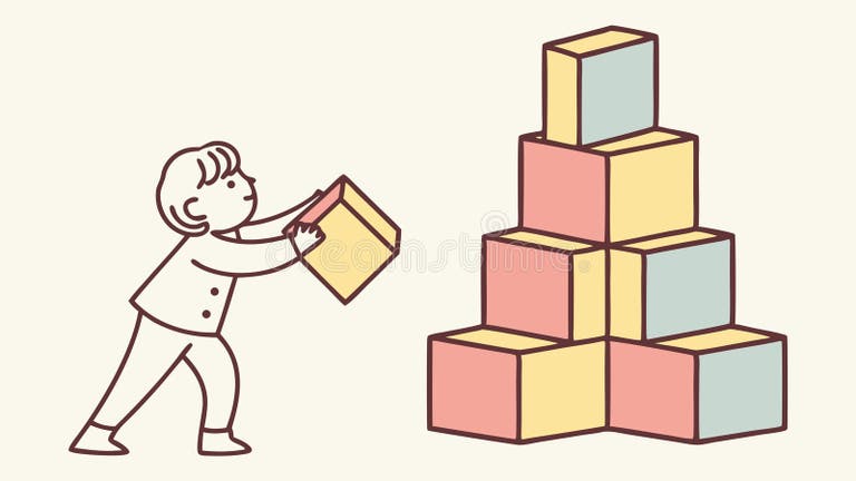 Child Building with Blocks. Learning and Development Vector, Vector ...