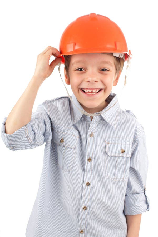 Child in a building helmet stock image. Image of happiness - 18270551
